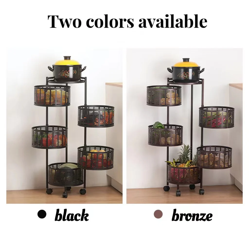 Fruits Vegetables 5 Layer Trolley Rotating Round Drawer Rotary Kitchen ...