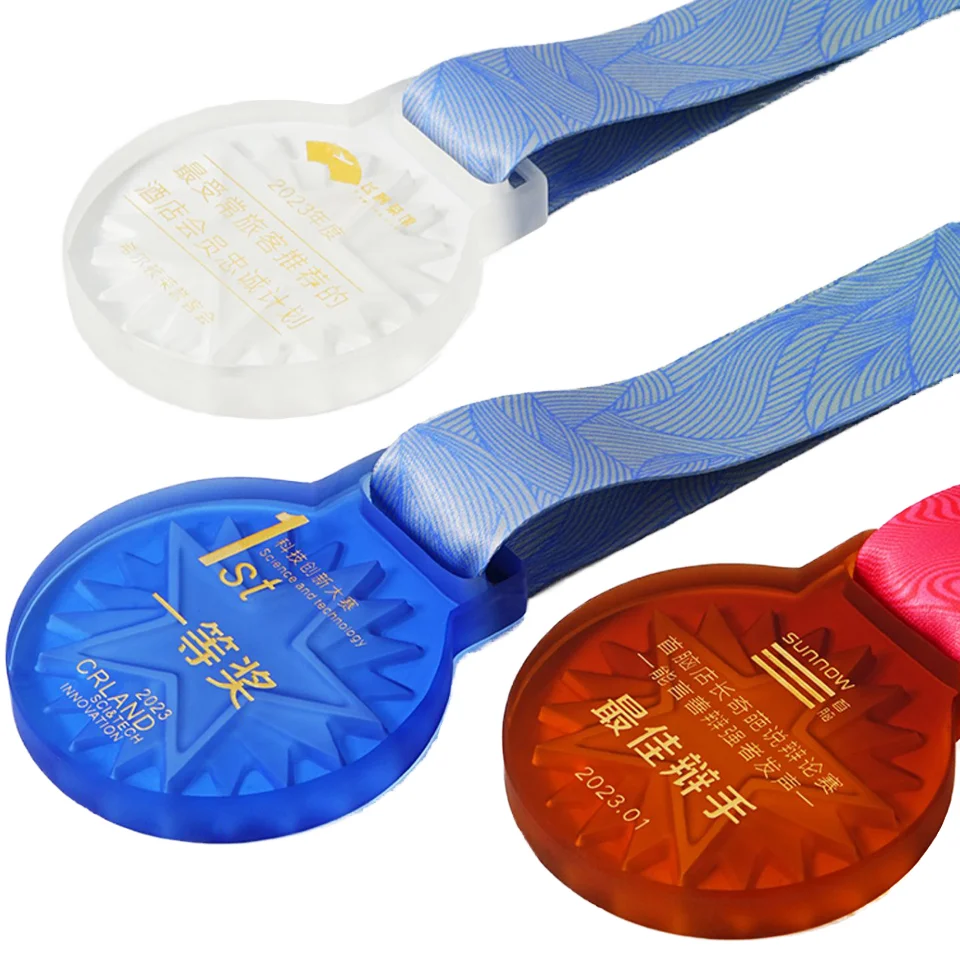 Custom Colored Glaze Award Plaques Cheap Crystal Medals With Ribbon Uv ...