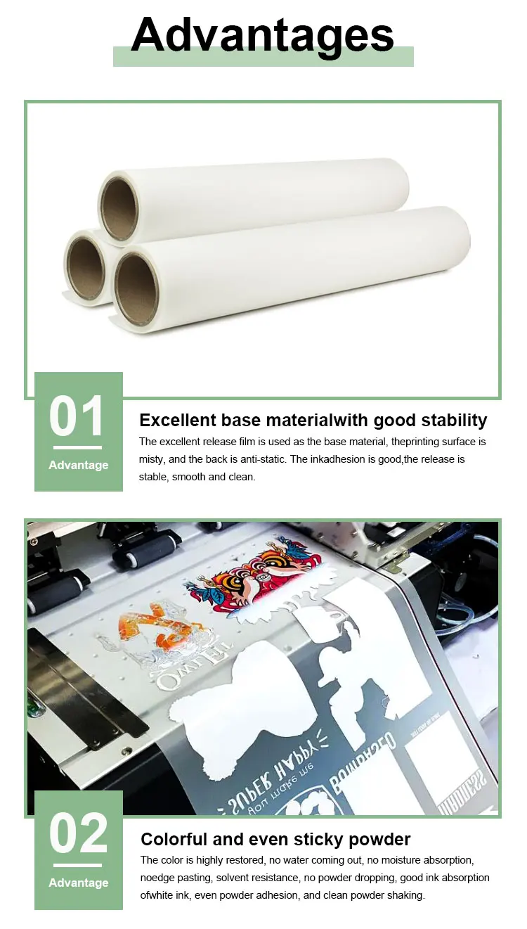 75u 60cm Pet Film Dtf Film Hot Peel 60cm*100m Heat Transfer Film Roll For I3200 4720 Xp600 Dtf T ...