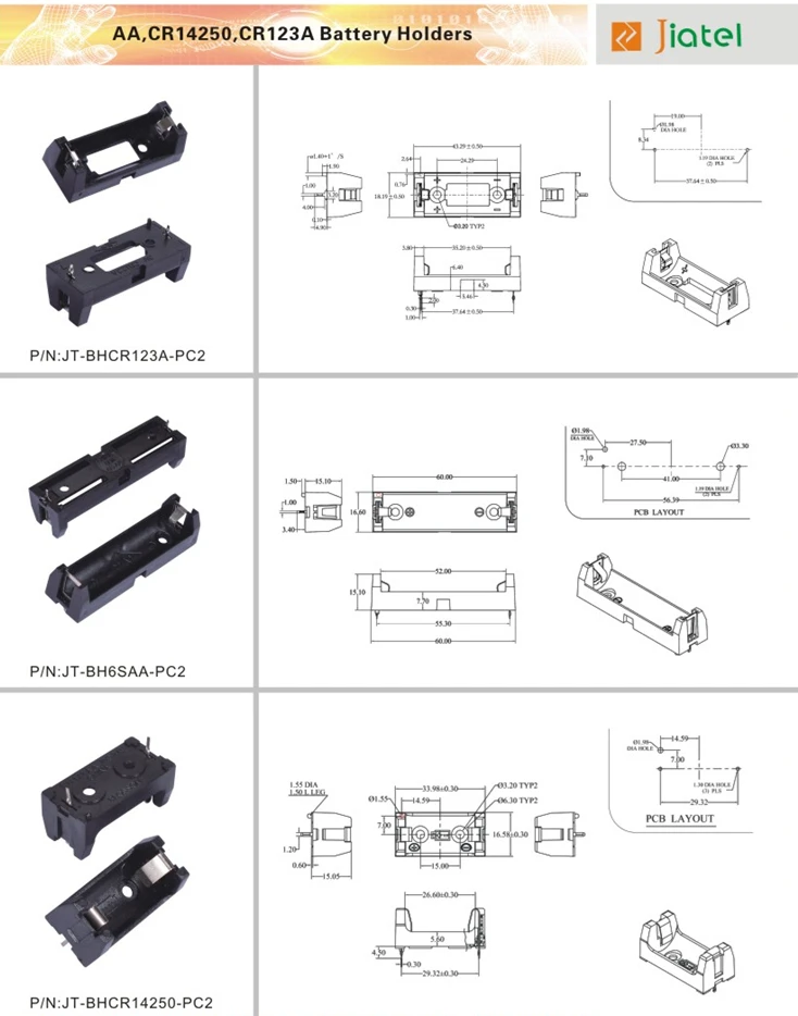 6s-aa Aa Battery Holder Pcb,Cylindrical Aa Battery Holder,One Cell Aa ...