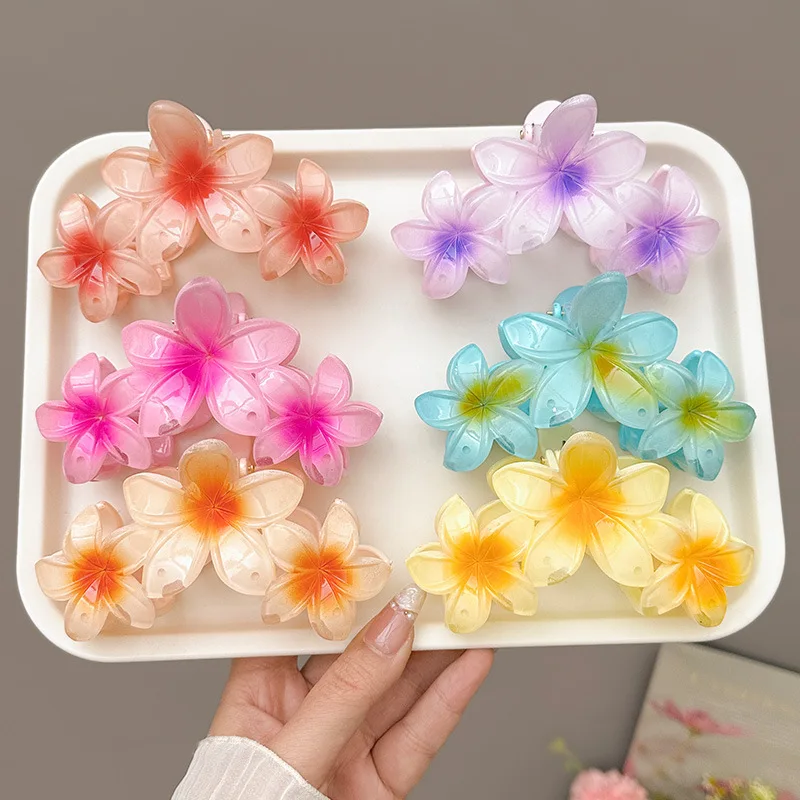 New Design Summer Sweet Gradient Color 3 Flower Large Claw Girls Hair ...