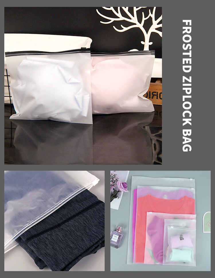 Custom Matte Frosted Plastic Packaging Zipper Bags T Shirt Swimwear Zip