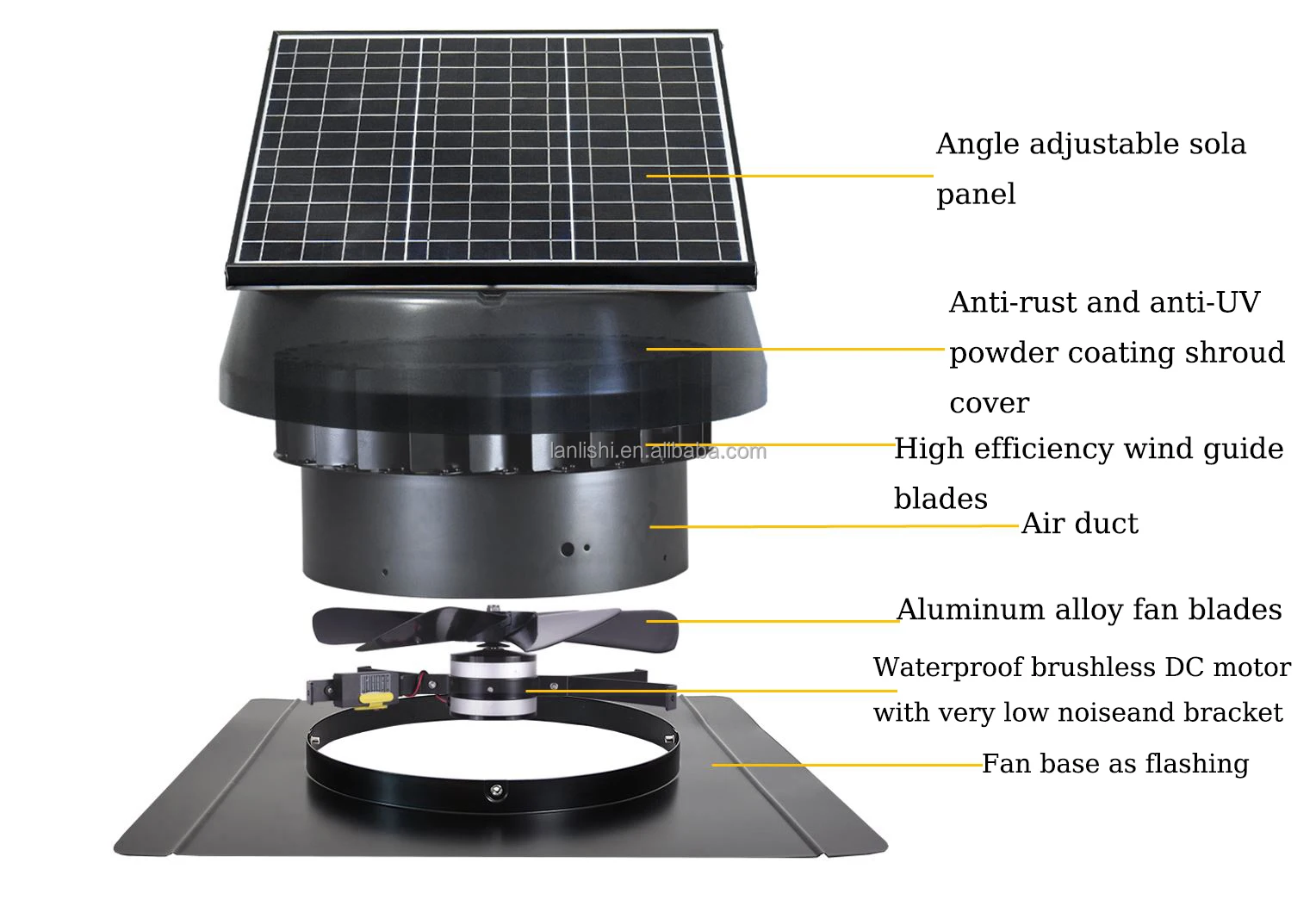 Large Turbine Solar High Pressure Shed Dairy Roof Exhaust Duct Fan ...