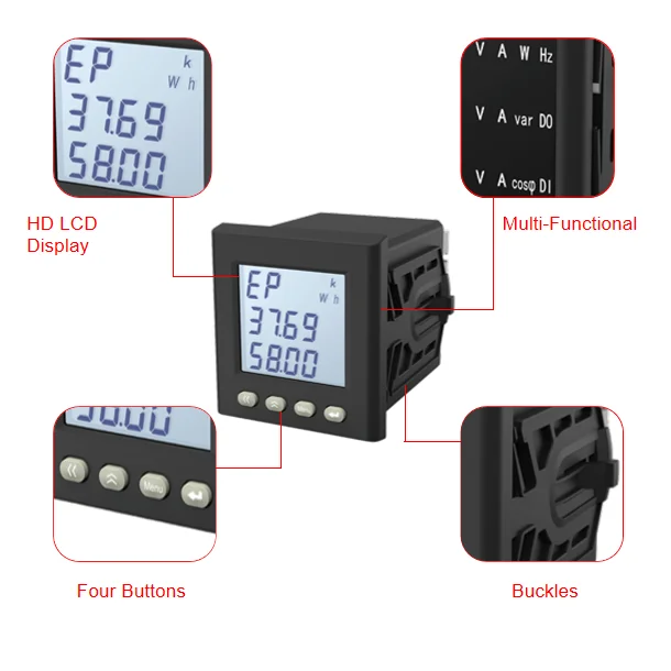 Lcd Display Modbus Rs485 Communication Multi Functional Energy Meter Digital Ac Ammeter - Buy ...