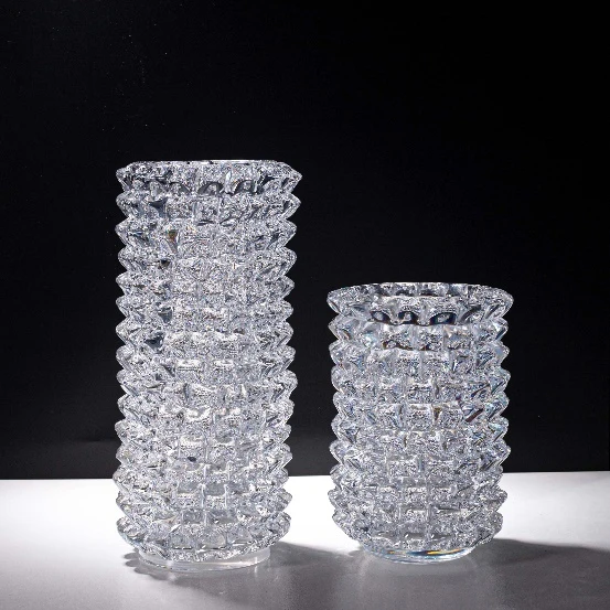 Handmade Mouthblown Art Glass Vase - Beige Spiky Design