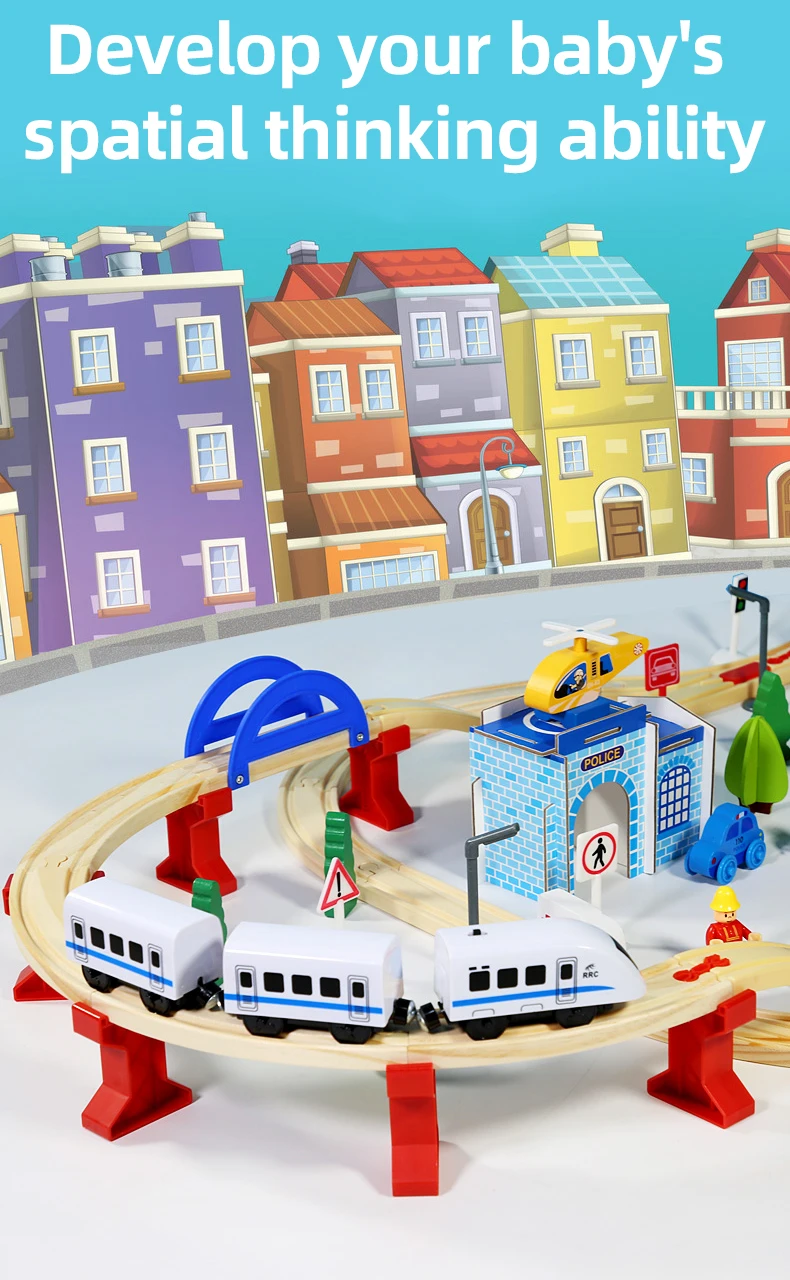 96 Pcs Wooden Train Track Set With Bullet Train Combination,Wooden ...