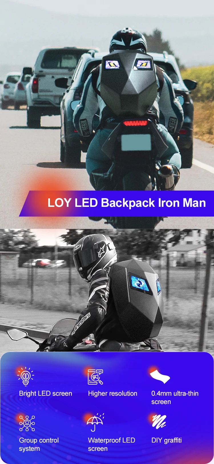 Modern Fashion Trendy Cool Rechargeable Smart Led Backpack Led Backpack ...