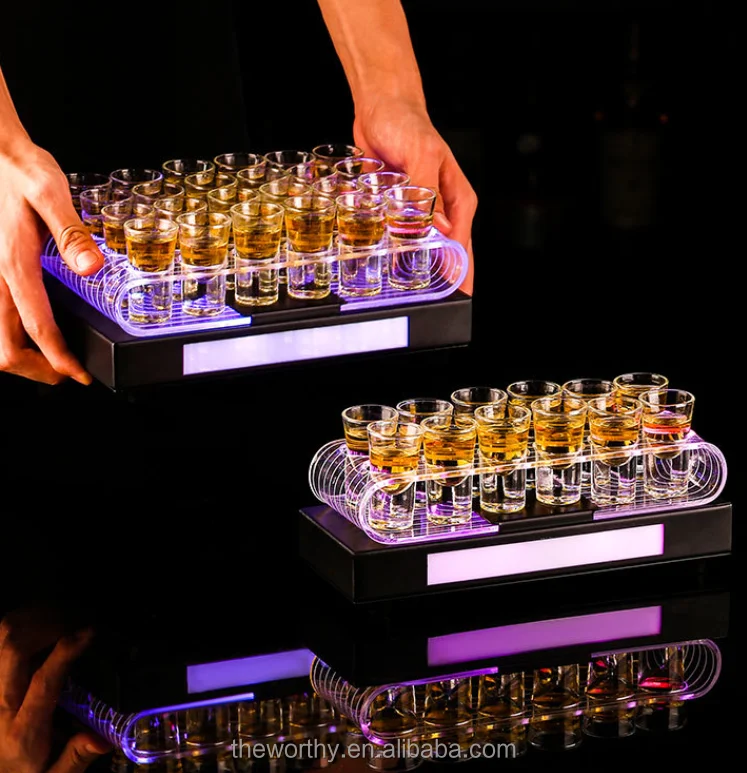 T-worthy NEW Bar Service Led Shot Glass Tray Built-in Battery 12 ...