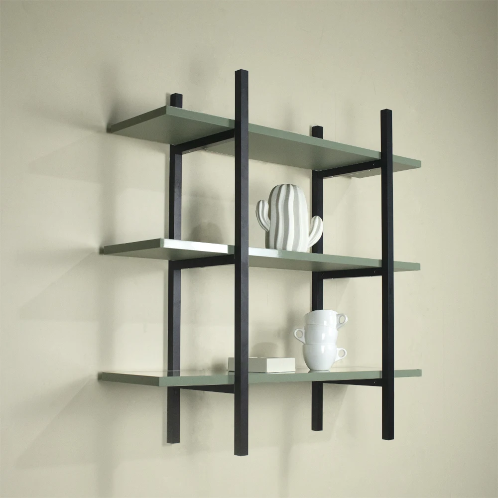 Industrial Modern 3-Tier Wall Mounted Shelves Olive Green