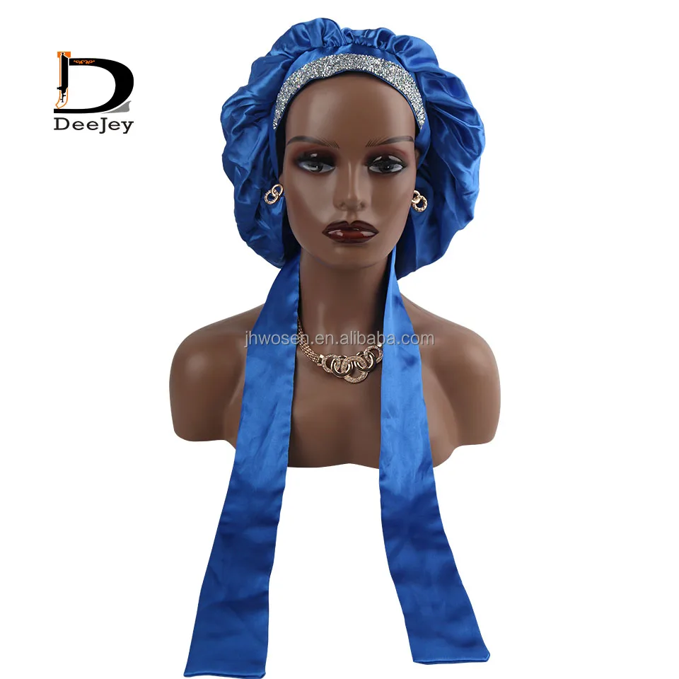 Custom Logo Glitter Diamond Satin Bonnets with Rhinestone Band Double ...