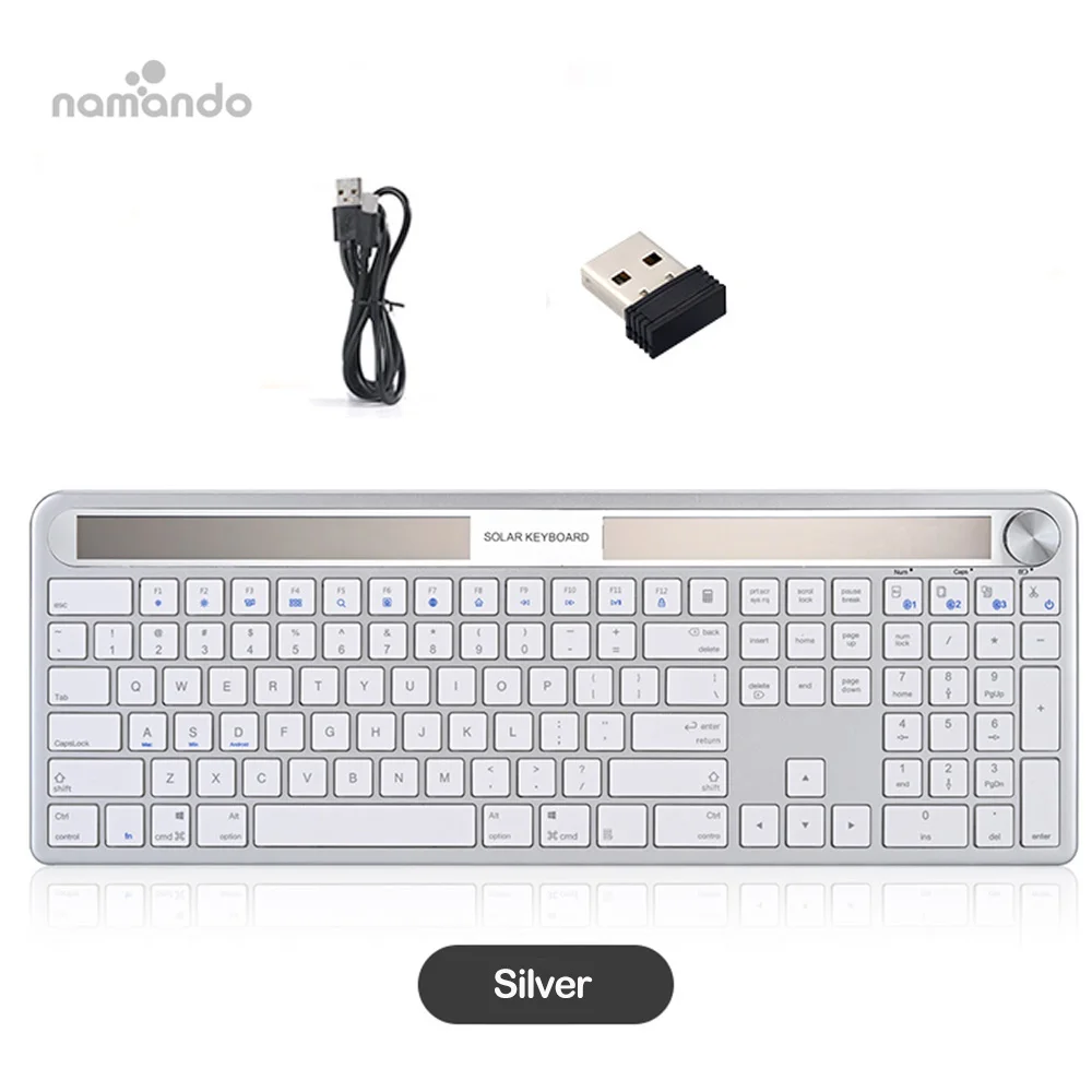 Wireless Keyboard Solar Light Powered Photovoltaic Keyboard BT 2.4GHZ ...