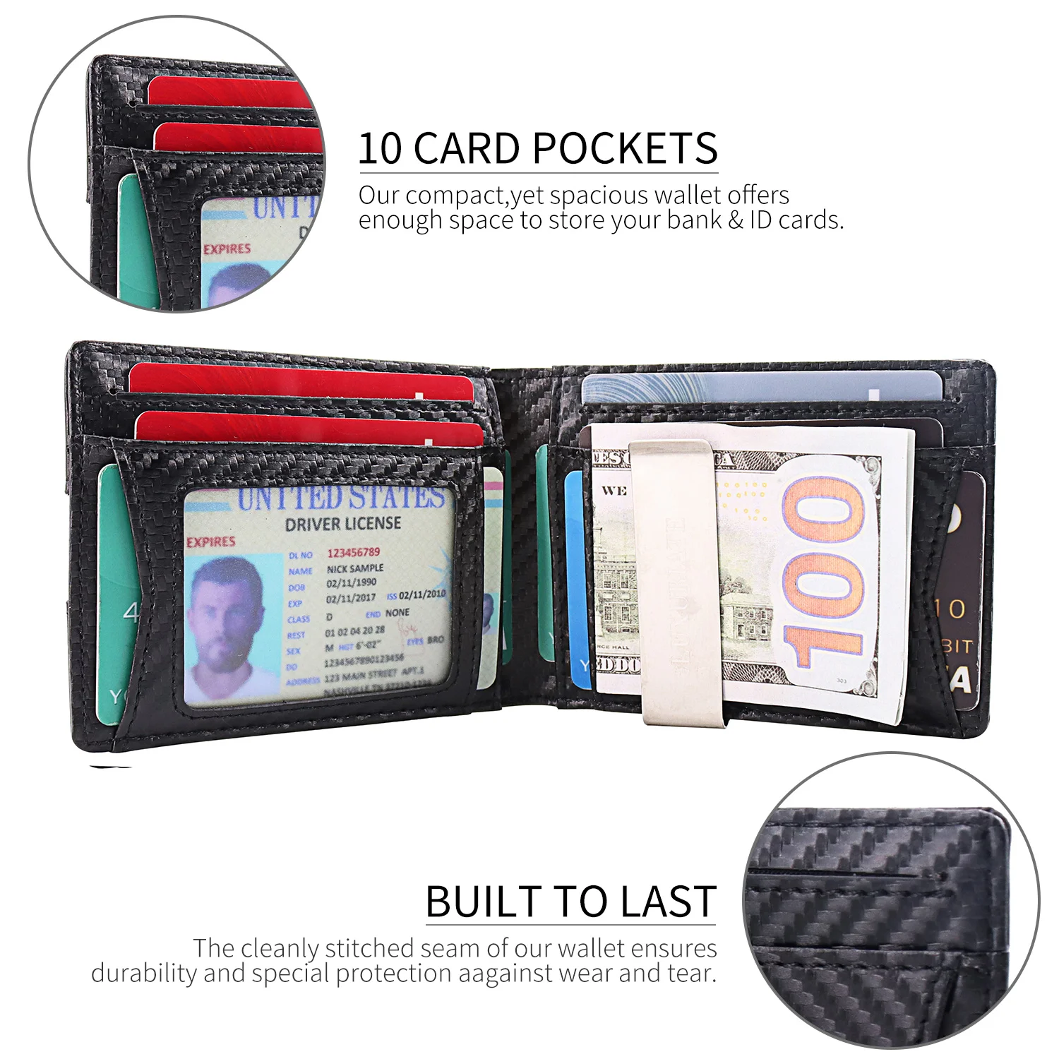 Carbon Fiber Wallet Mens Slim Wallet With Money Clip Smart Wallet Money ...