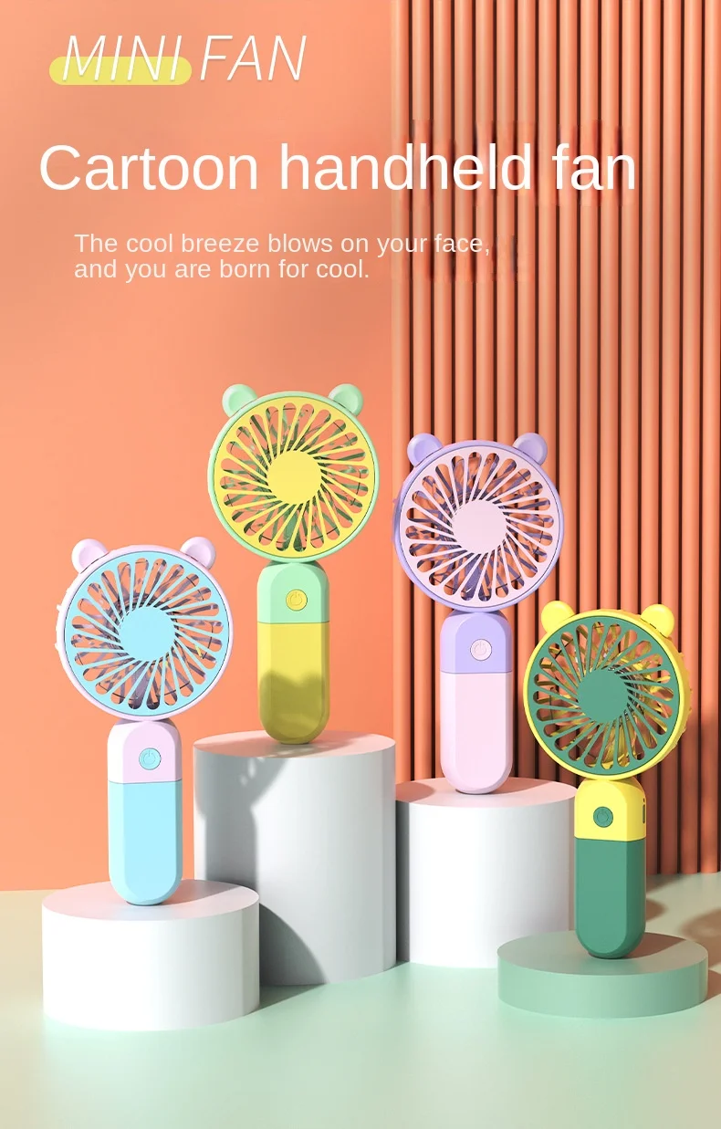 Cartoon Small Fan with Animal Ears Macaron Color Fresh Handheld Small ...