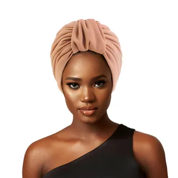 New African Turban Head Wrap Big Knot Muslim Turban Hats Twisted Head ...