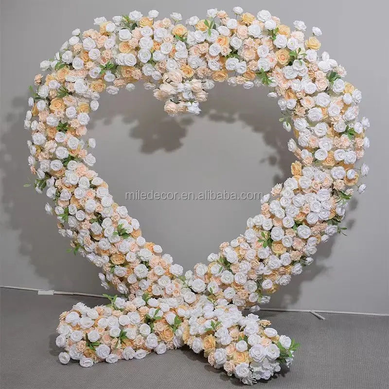 Giant Romantic Heart Shaped Arch With Flowers Backdrop Red White Roses ...