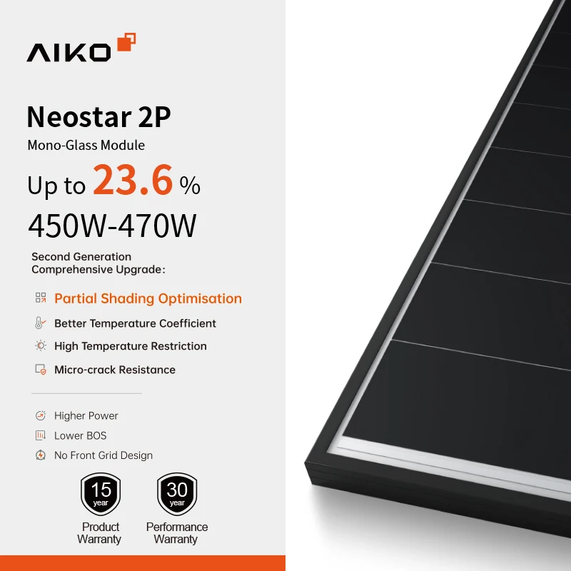 Aiko Neostar 2P Solar Panel 450W-470W N Type Black Frame for Commercial ...