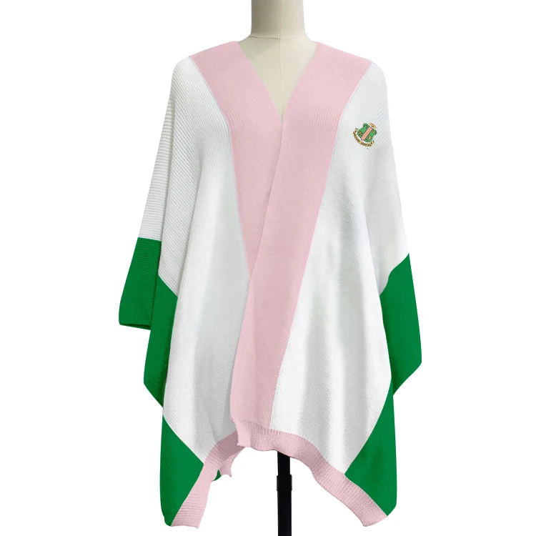 Custom Oem Odm Logo Sorority Poncho Sweater Green Pink 100% Acrylic ...