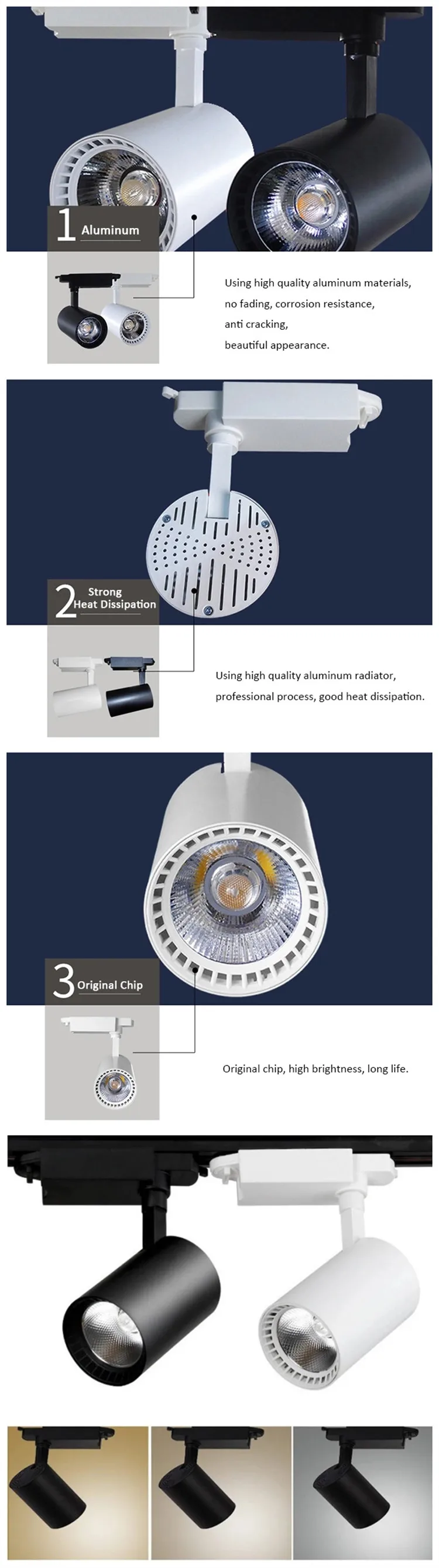 Magnetic Rail Focus Spotlight Dimmable 10W to 40W COB LED Track Light