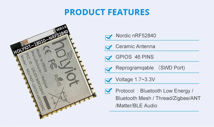Holyiot Ble 5.0 Low Energy Ble Mesh Smart Automation Modules Development Board 18010 Nordic ...