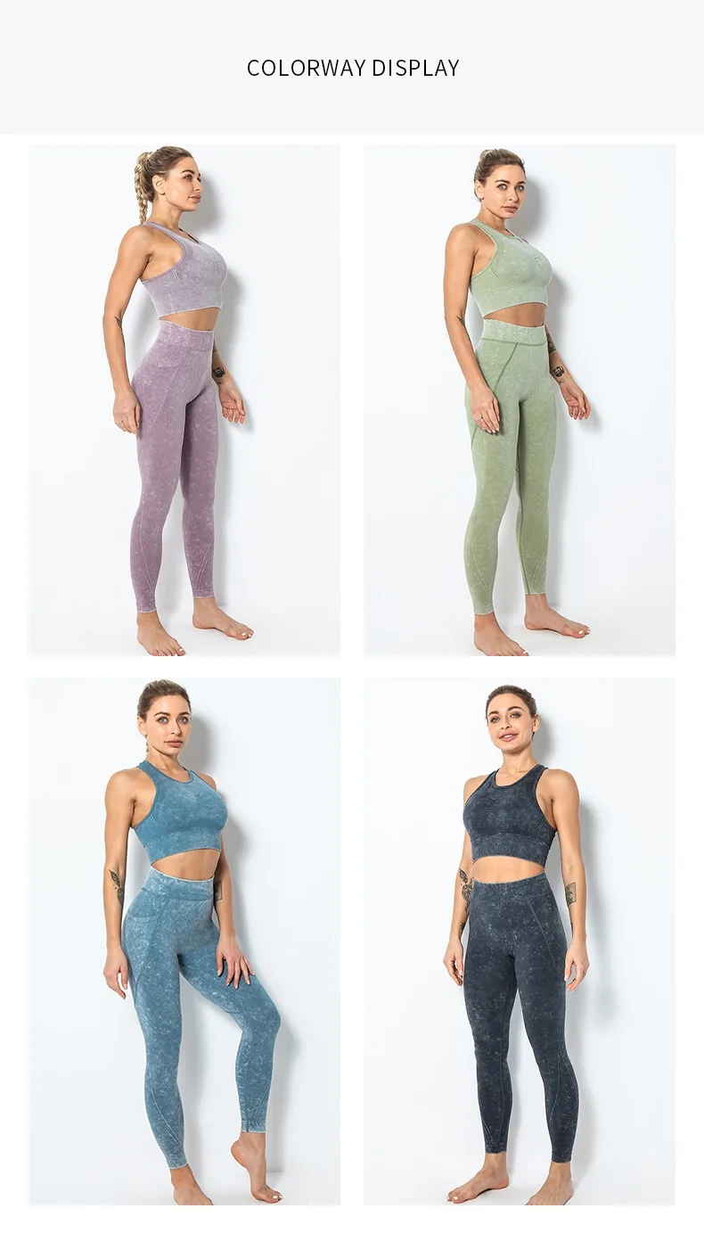 Custom Logo Acid Wash Seamless Activewear With Pocket High Waist ...
