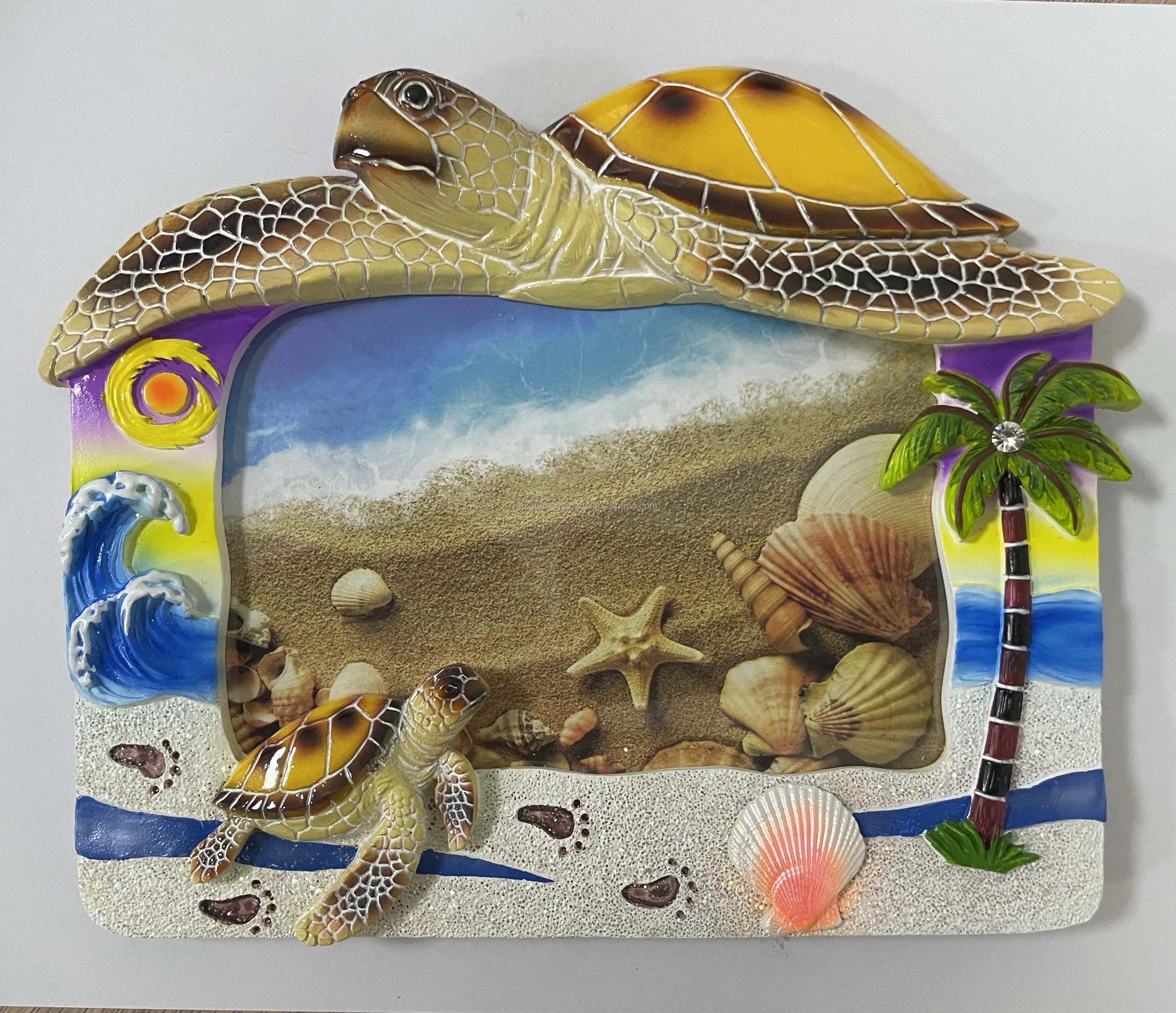Customized Polyresin Photo Frame Beach With Turtle And Dolphin Design ...