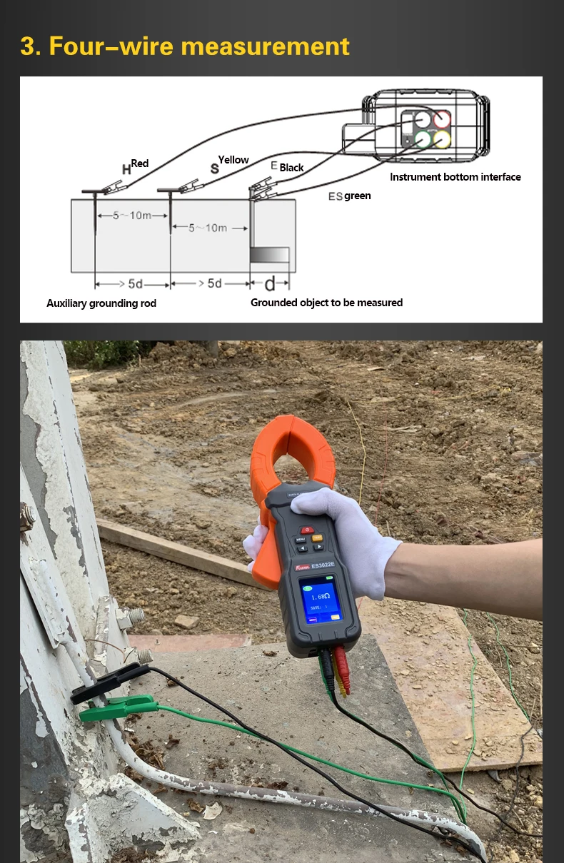 FUZRR ES3022E Soil Resistivity 9999 Kohm Voltage 600V Current 60A Clamp ...