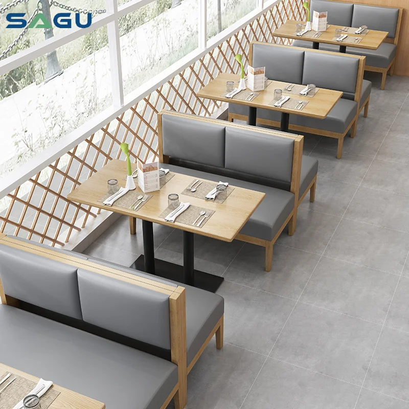 Simple restaurant bench set solid wooden leisure sofa coffee shop ...