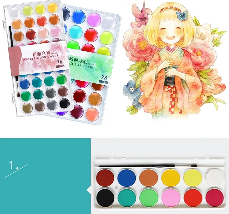 36 Colors Multicolor Round Solid Watercolor Paint Set Water Color Paint ...