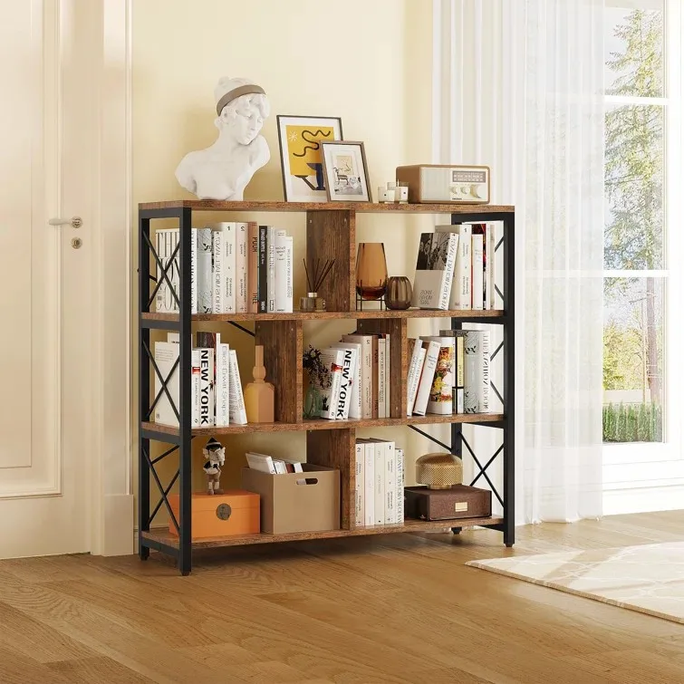 Low Gold Daycare Corner Walnut Wood Bookcase Custom Cube Two Face Book Rack Case Library Metal Book Shelf Bookshelf With Wheels