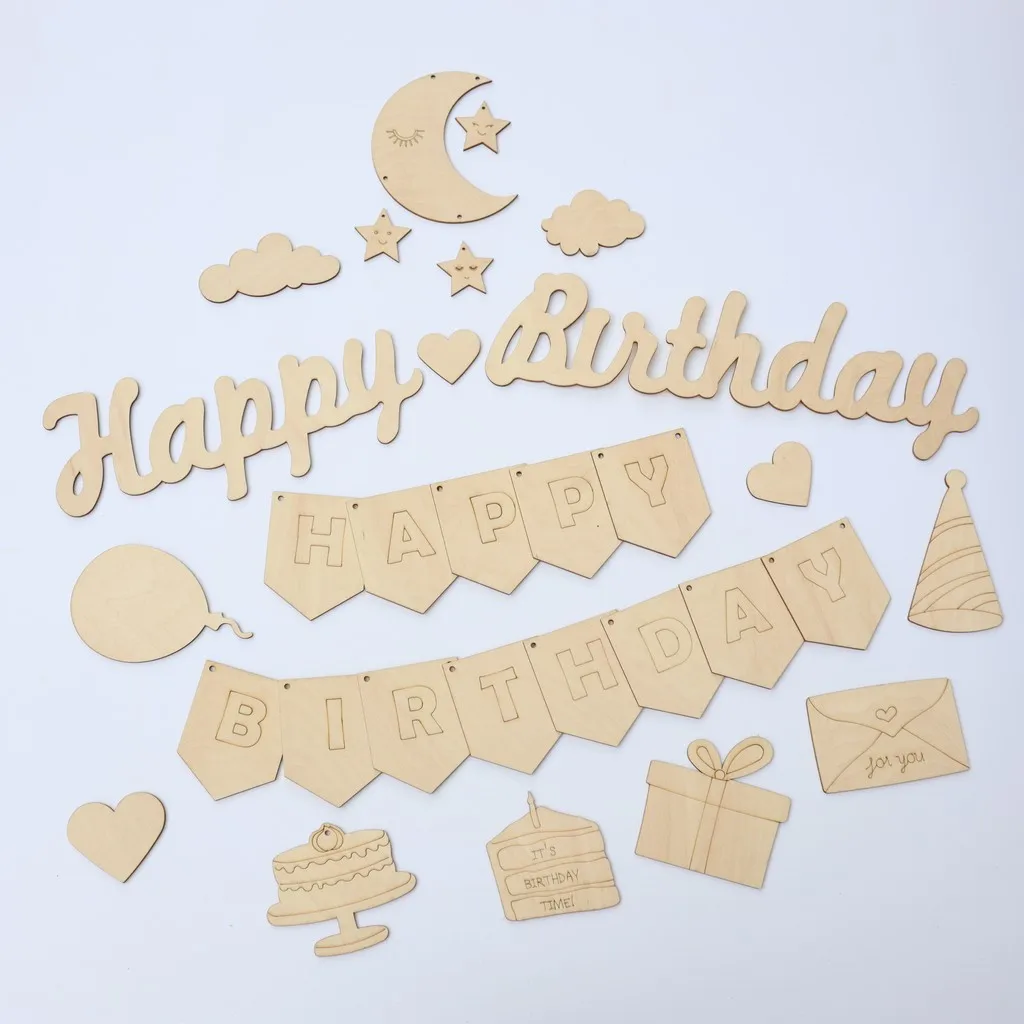 Simple Letters Happy Birthday Acrylic Wall Stickers Decor Wood Letters ...