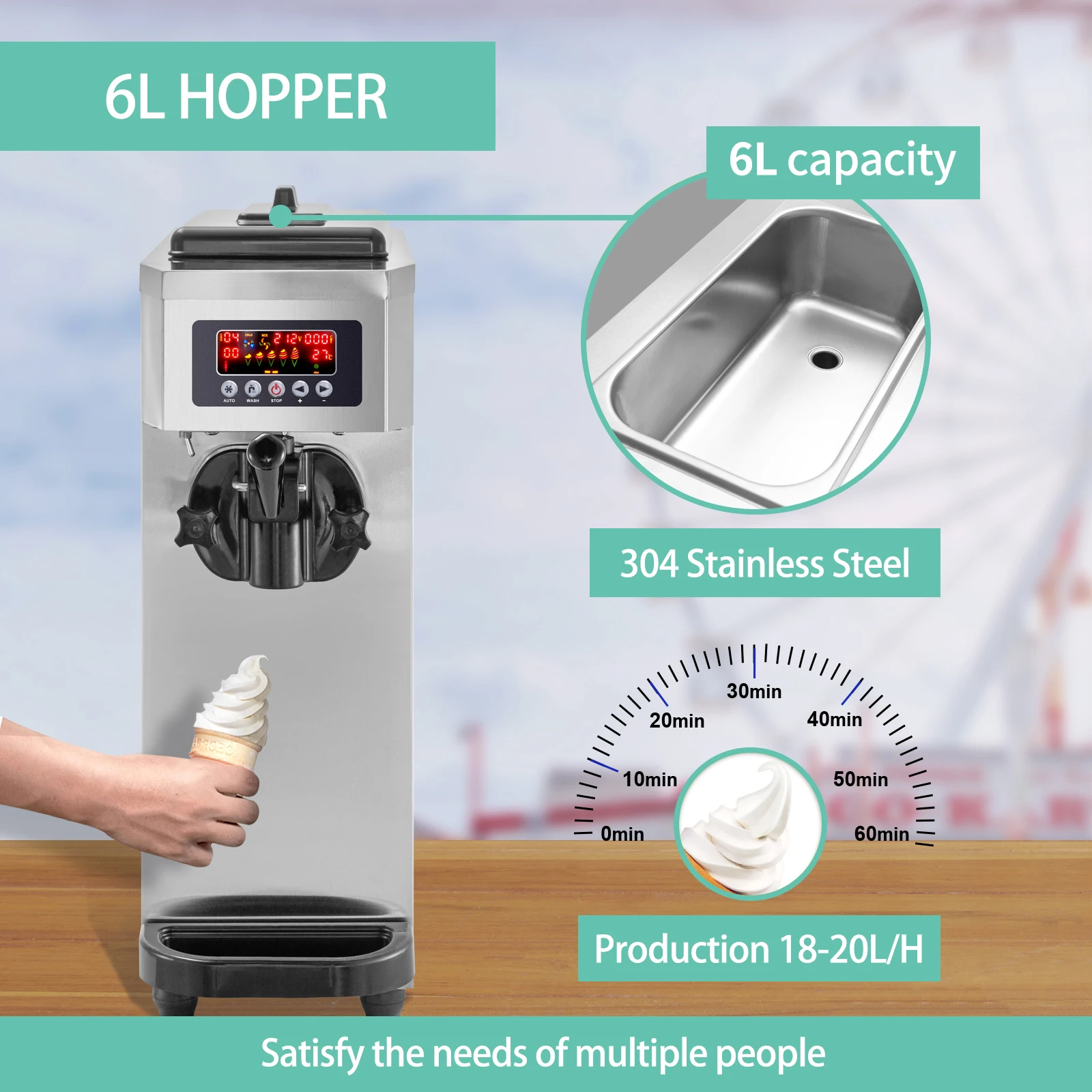 Commercial Ice Cream Maker Single Flavor Ice Cream Machine 4.7-5.3 Gal ...