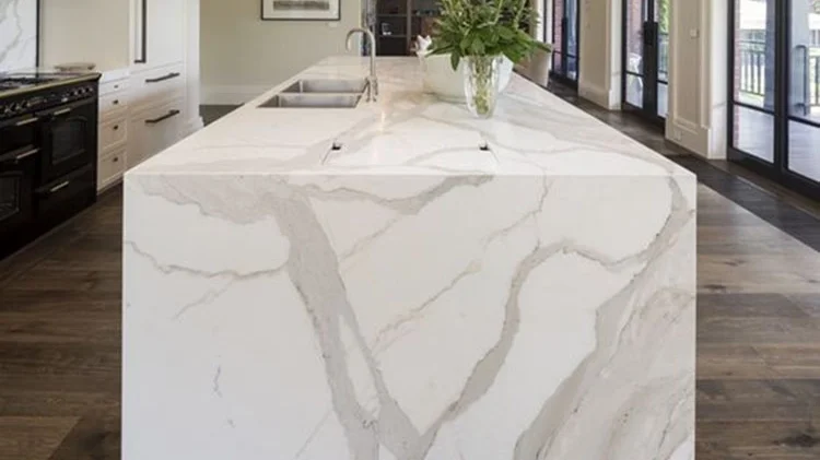 High Quality Calacatta White Marble Look Kitchen Tiles Big Slab Island ...