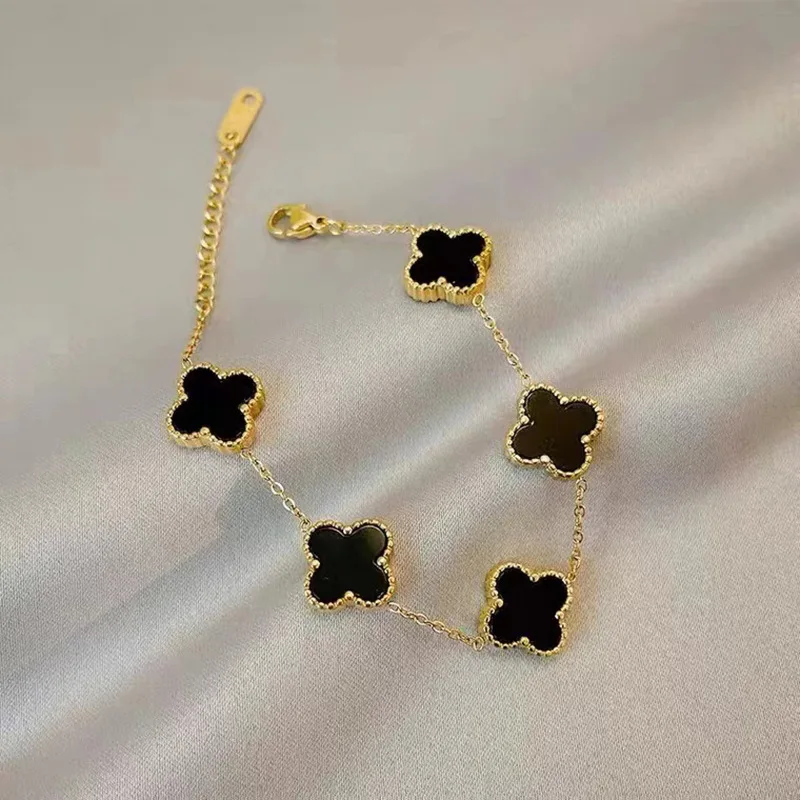 18k Gold Plated Lucky Stainless Steel Double-sided 4 Four Leaf Clover Jewelry Necklace Set 4 ...