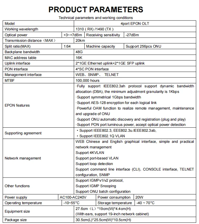 4-Port OLT Rack OLT EPON 4PON Smart Network Management| Alibaba.com