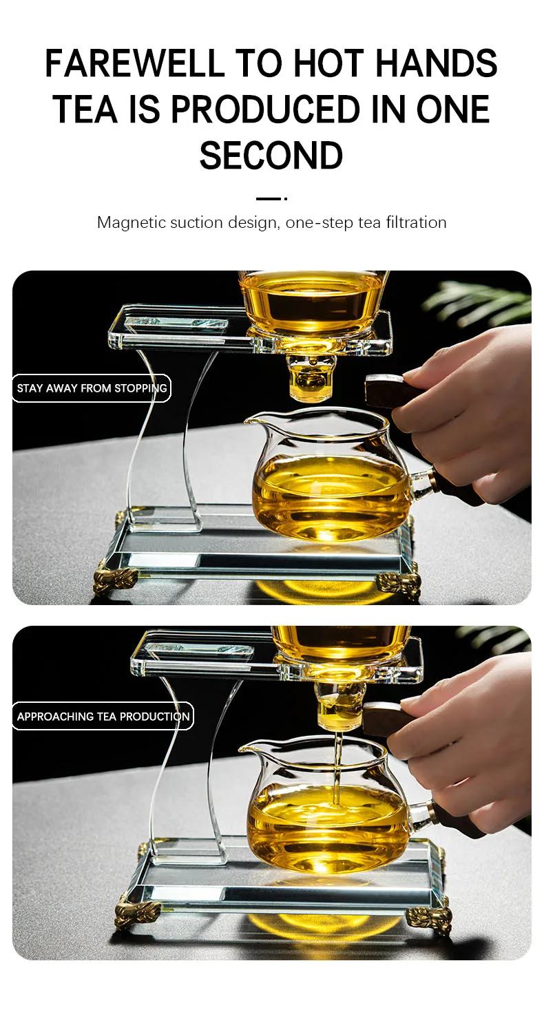 High End Exquisite Magnetic Suction Semi Automatic Clear Glass Tea Set ...