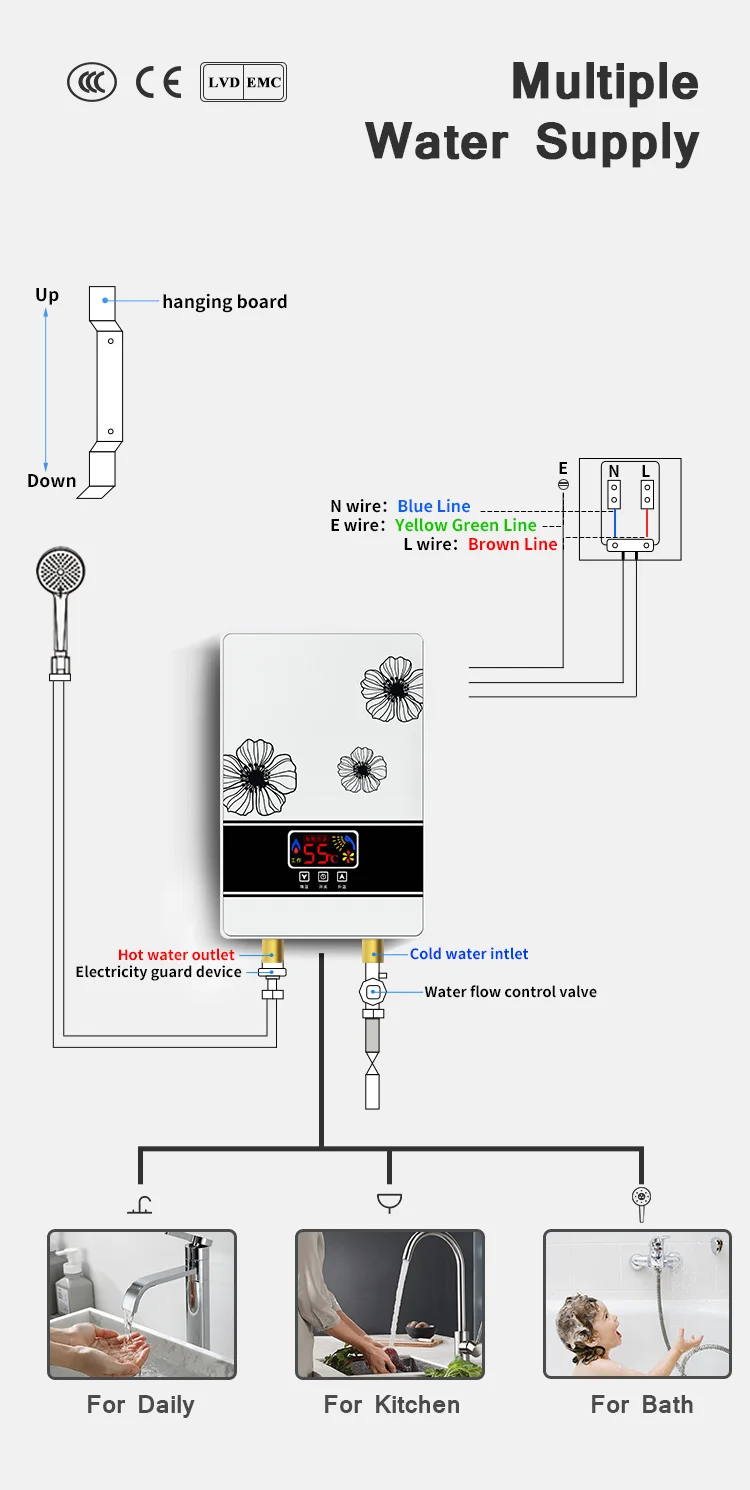 Geyser Wall Mounted Electric Portable Water Heater Ce Stainless Steel ...