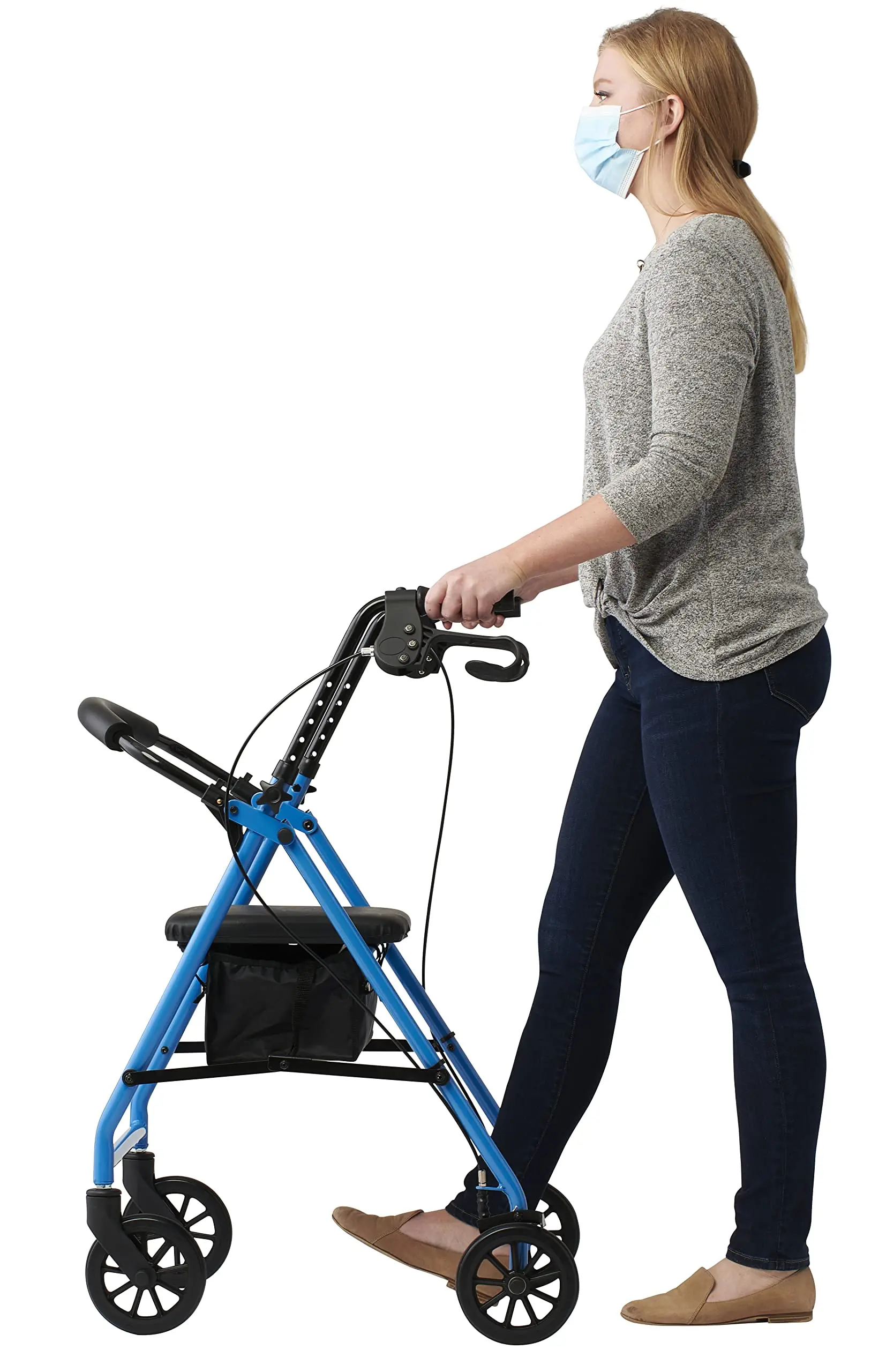 Light Blue Foldable Walker Steel Rollator Walkers Mobility Lightweight ...