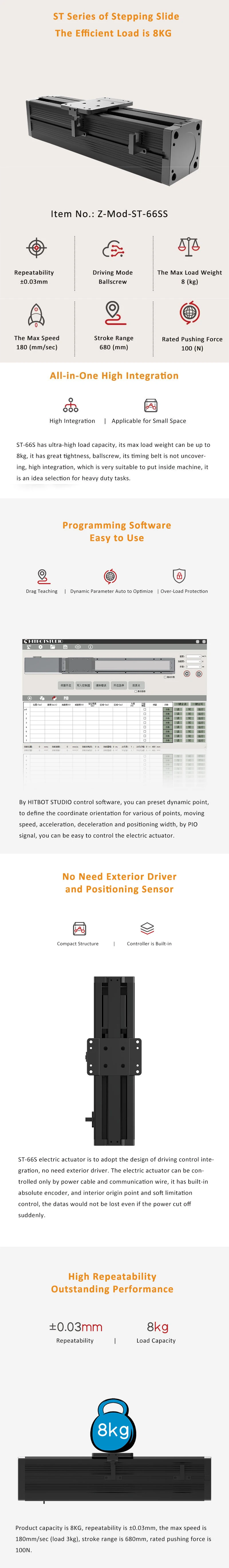 Industrial Robots Llinear Actuator Motor Hitbot Z-mod-st-66ss Tubular ...