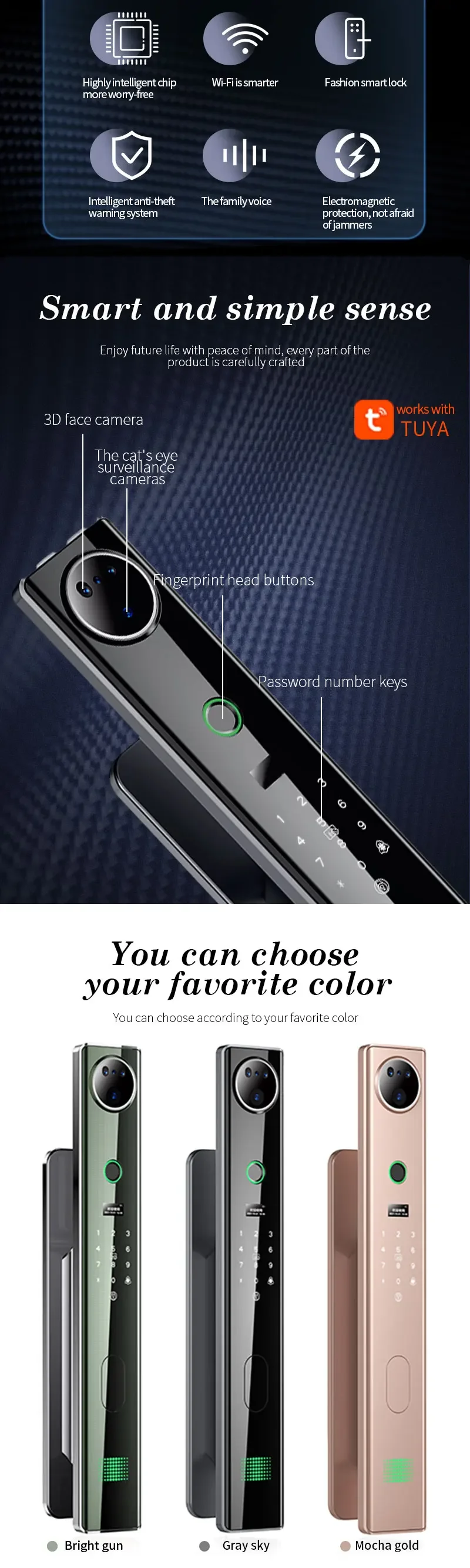 Smartier Digital Tuya Smart Face Recognition Smart Door Lock Security Biometric Fingerprint ...