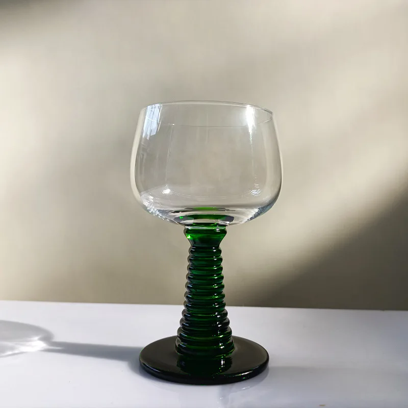 Vintage French Style Screw Rod Stained Glass Goblet Green Pink ...