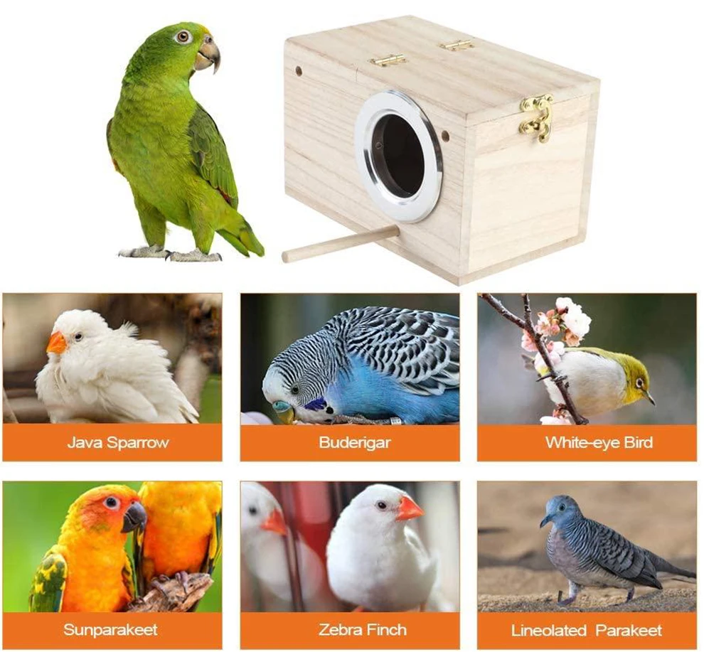 4 Sizes Outdoor Wood Bird Aviary Finch Nest Parakeet Nesting Box for ...