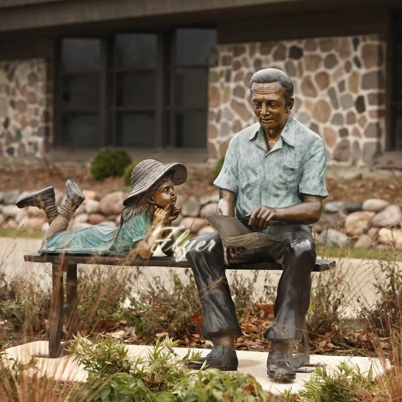 Life Size Bronze Statue of an Old Couple Sitting on a Bench