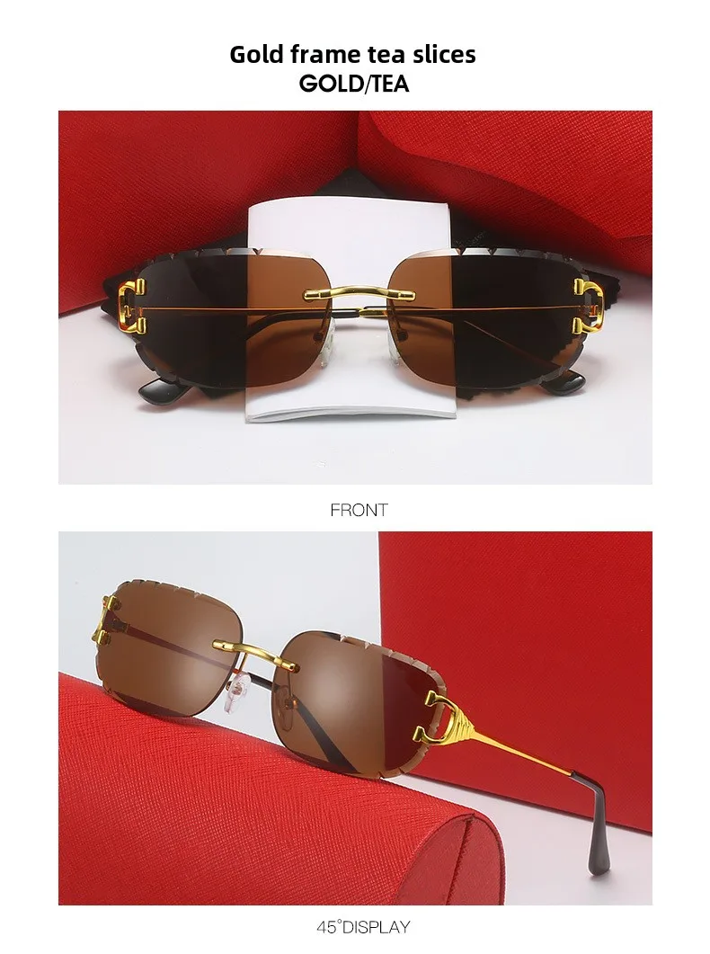 Frameless Diamond-cut square Sunglasses for Women European and American ...