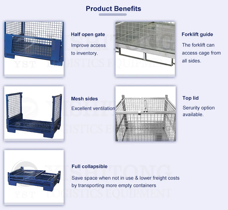 Heavy Duty Stacking Warehouae Metal Welded Foldable Steel Stillage