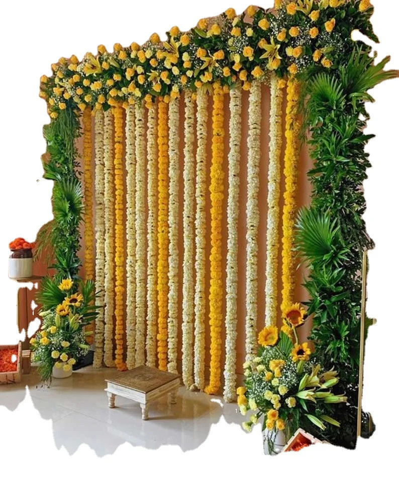 Haldi Set Marigold Flower Garlands Yellow And White Wedding Decoration ...