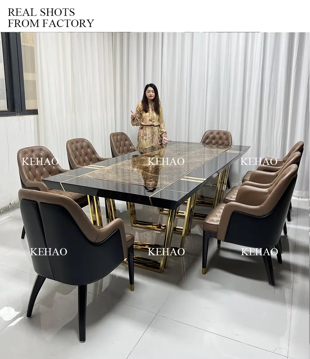 Modern Rectangle Marble Top Dining Table Set with 12 Chairs - Luxury ...