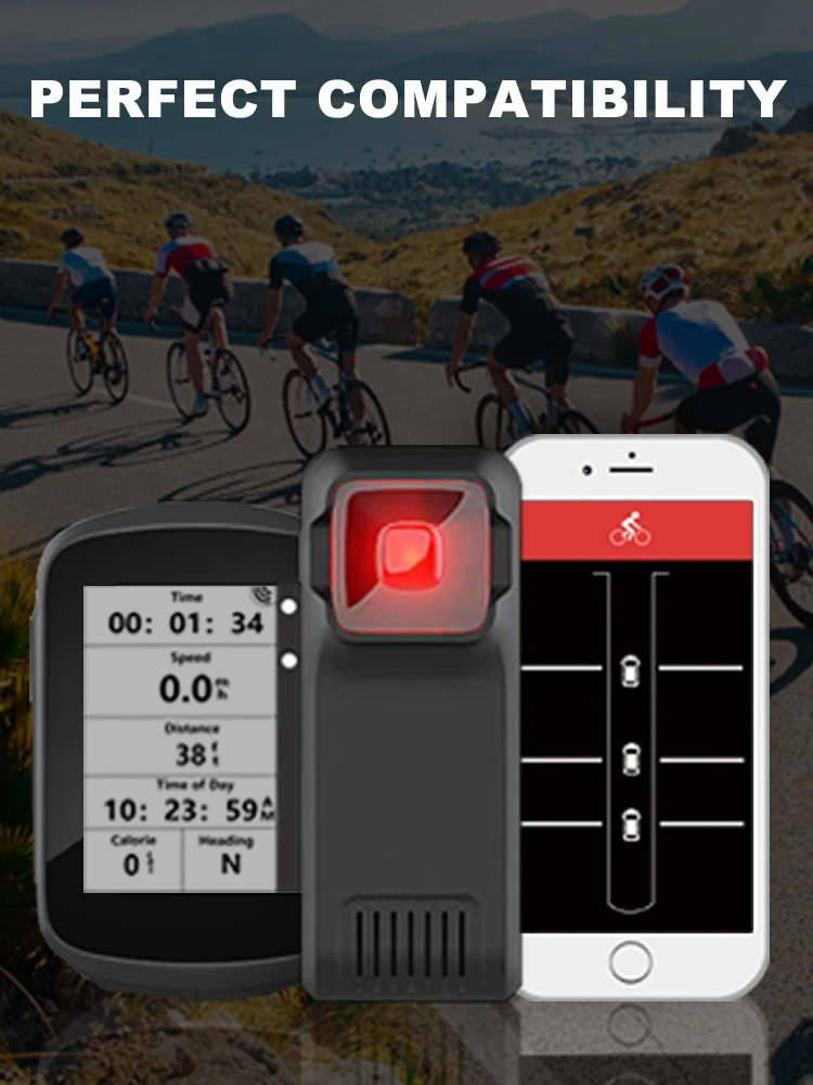 Bike Radar Tail Light - Visual & Audible Alerts for Safety