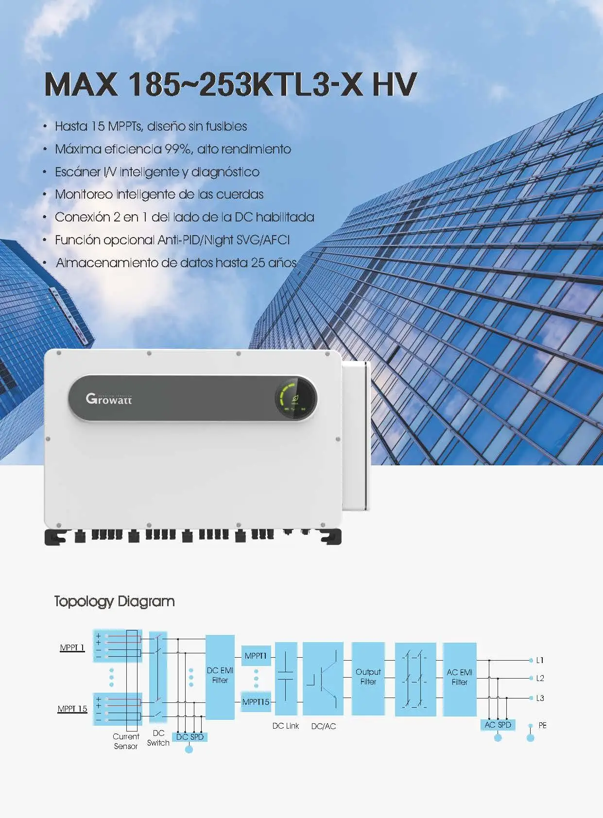 Growatt Max 185-253ktl3-x Hv Solar Inverter 500v 800v 3phase 9/12/15 ...