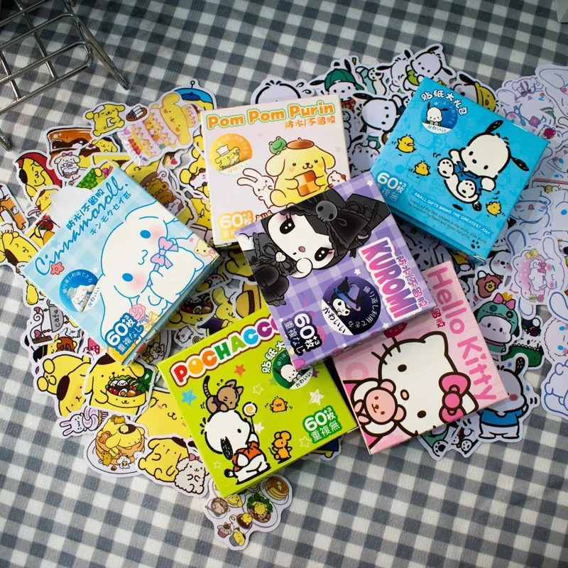 Botu 60pcs Kawaii Sanrio Stickers Anime Pochacco Kuromi Cinnamoroll ...