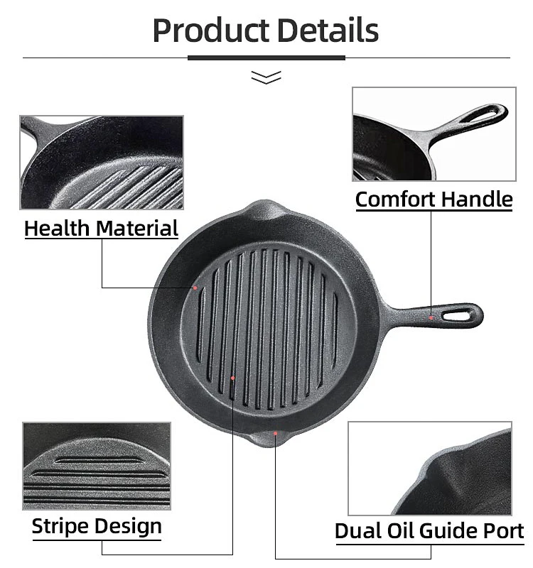 Pre-seasoned Black Round Steak Grill Frying Pans With Long Handle ...